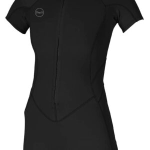 O'Neill Wetsuits Women's Bahia 2/1mm Full Zip Short Sleeve Spring, Black/Black/Black, Size 8