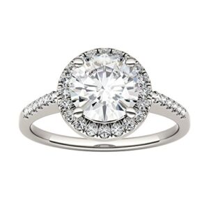 charles & colvard created moissanite 7.5mm round cut engagement ring for women | 1.82 cttw dew | lab grown | solid 14k white gold with rhodium | size 6