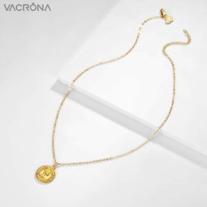 VACRONA Coin Necklace for Women 18k Gold Plated Vintage Coin Round Pendant Necklace Gold Circle Disk Medal Textured Medallion Protection Dainty Jewelry Gift for Her