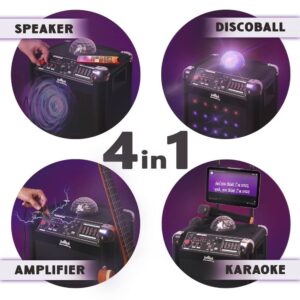 KaraoKing Karaoke Machine - Portable PA System with Wireless Mics, Subwoofer, Lights, Phone/Tablet Holder, Remote - For Adults & Kids