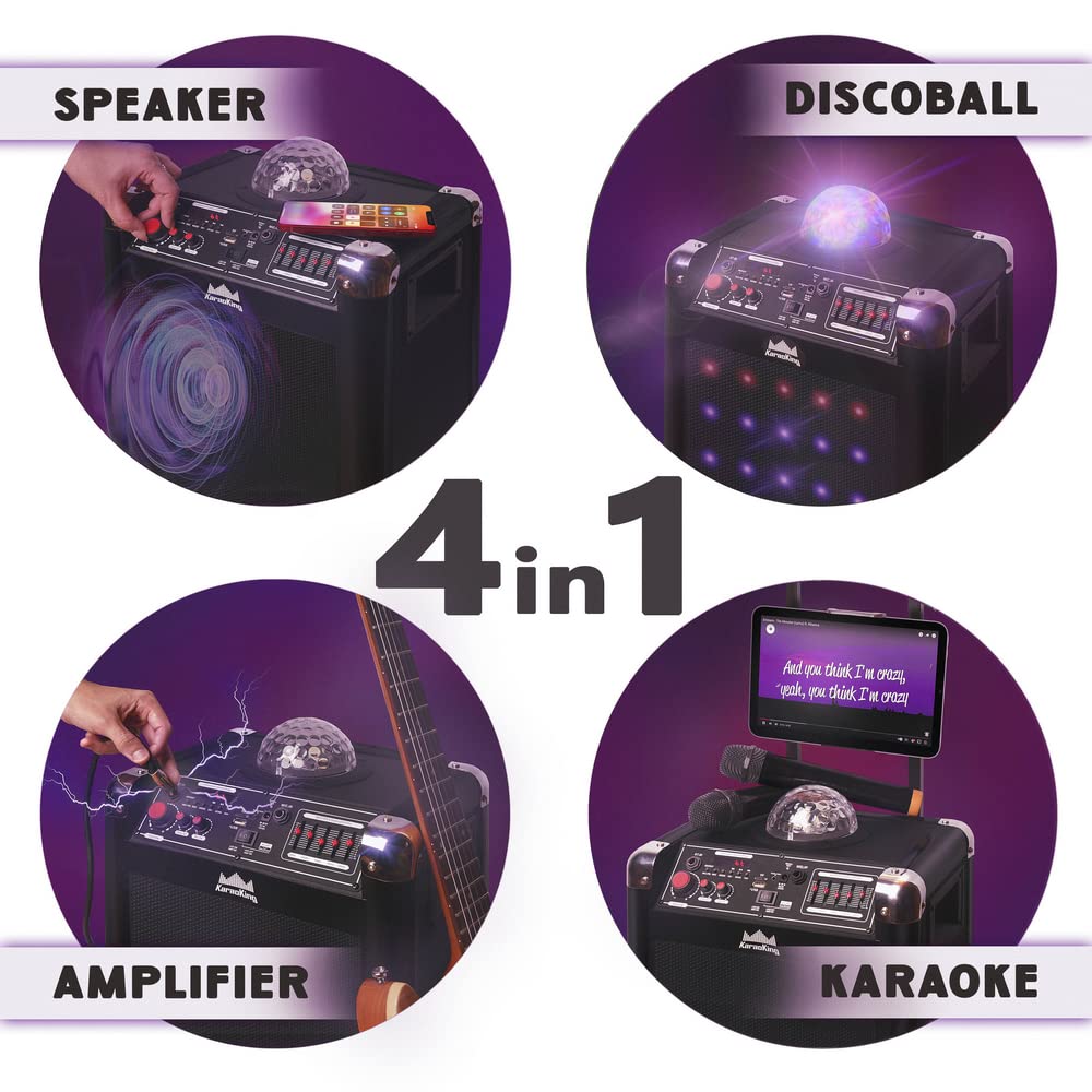 KaraoKing Karaoke Machine - Portable PA System with Wireless Mics, Subwoofer, Lights, Phone/Tablet Holder, Remote - For Adults & Kids