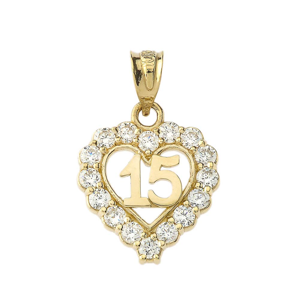 Elegant 10k Yellow Gold Quinceanera Open Heart Charm Pendant with Cubic Zirconia