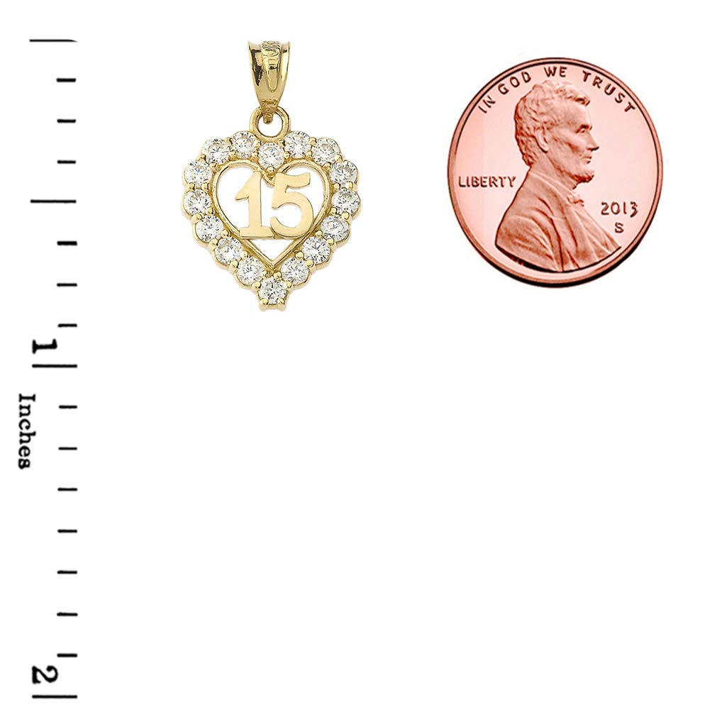 Elegant 10k Yellow Gold Quinceanera Open Heart Charm Pendant with Cubic Zirconia