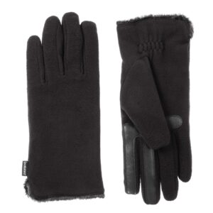 isotoner women's stretch fleece touchscreen texting cold weather gloves with warm, soft lining, smartdri black, one size