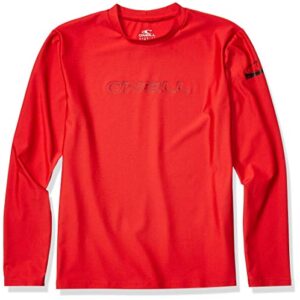 o'neill boys youth basic skins 50+ l/s sun shirt rash guards, red, 6 us