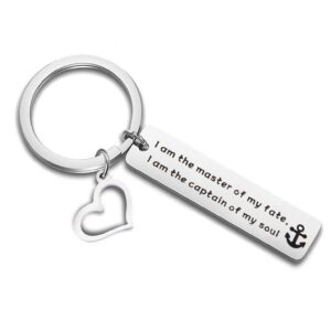 qiier i am the master of my fate graduation gift inspirational retirement keychain gift (silver)