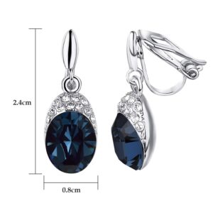 Yoursfs Navy Blue Clip on Earrings for Women Dark Blue Cubic Zirconia Earrings Non Pierced Ears Jewelry for Bridal Wedding