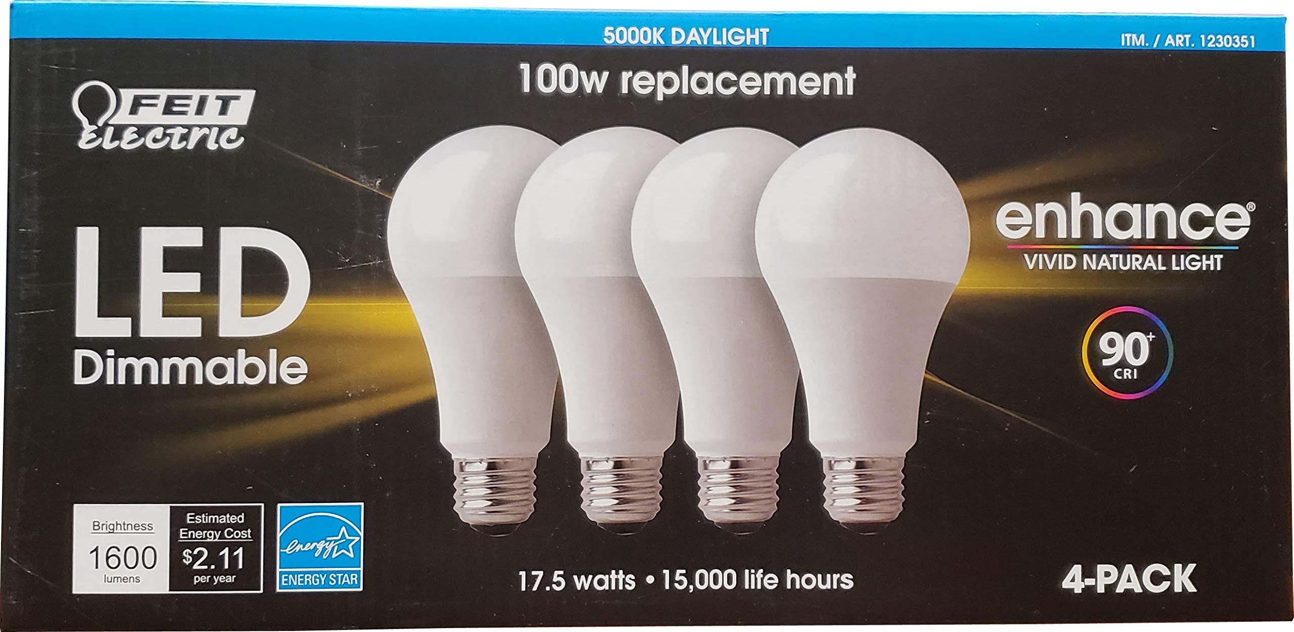 Feit Electric Led 100 W Dimmable Replacement 4 Pack Daylight Netcount 4 in Pack,, 4Count ()