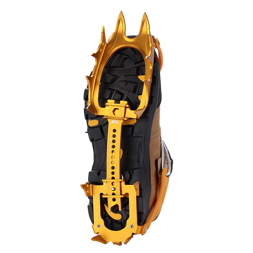 BRS-S3 Ultralight 14 Teeth Aluminium Alloy Bundled Crampons Ice Gripper Outdoor Ice Climbing Kits Crampons for Footwear (Golden)