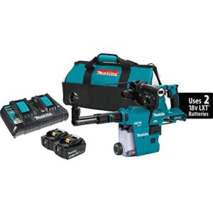 makita xrh10ptw 18v x2 lxt (36v) brushless cordless 1-1/8" avt rotary hammer kit, accepts sds-plus bits w/extractor, aft, aws capable (5.0ah)