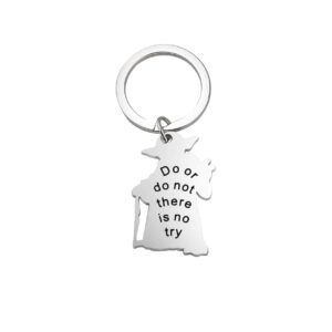 kuiyai do or do not there is no try keychain star master jedi gifts (keychain silver)