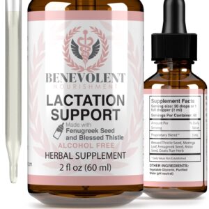 lactation supplement breastfeeding support liquid - breast milk supply increase for mothers, organic drops of fenugreek blessed thistle goats rue herb, 100% 2x absorption no alcohol or sugar