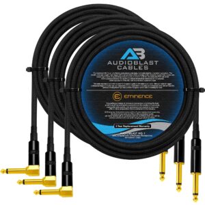 audioblast - 3 units - 5 foot - hq-1 - braid (black) flexible-dual shielded(100%)-guitar instrument effects pedal patch cable w/eminence straight & angled gold ¼ inch (6.35mm) ts plugs & double boots