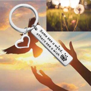 FEELMEM Dandelion Wish Keychain Some See A Weed Others See A Wish Inspirational Quote Dandelion Jewelry Encouragement Gift for Best Friend(silver)