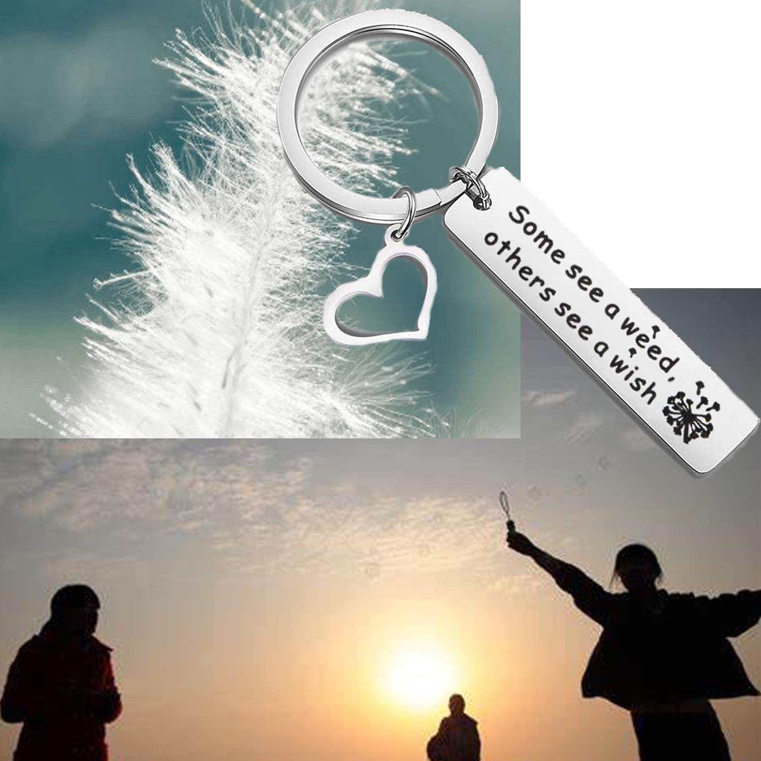 FEELMEM Dandelion Wish Keychain Some See A Weed Others See A Wish Inspirational Quote Dandelion Jewelry Encouragement Gift for Best Friend(silver)