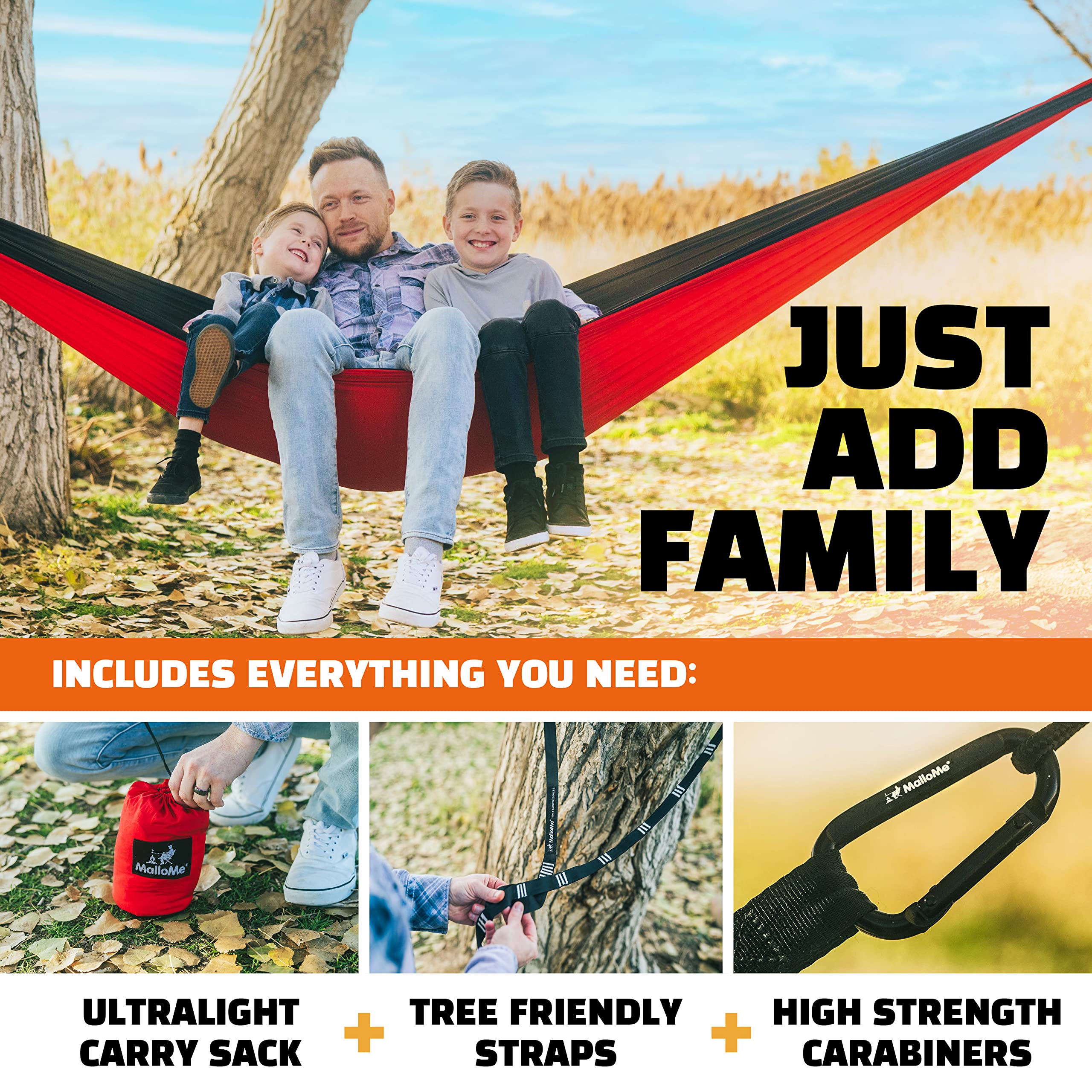 MalloMe Camping Hammock for Adults & Kids - Portable Hammocks for Outside - Hamacas para Adultos Outdoor Single & Double Two 2 Person Hammock - Hamaca/Hamacs/Amacas Heavy Duty Tree Travel Hamock