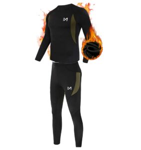 meetyoo thermal underwear for men, winter gear long johns base layer top and bottom set for skiing running, black, large