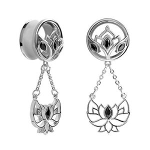 kubooz 1 pair lotus pendant stainless steel screw ear plugs tunnels gauges stretcher piercings 00g