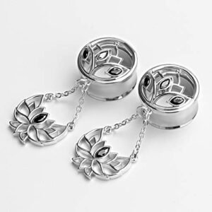 KUBOOZ 1 Pair Lotus Pendant Stainless Steel Screw Ear Plugs Tunnels Gauges Stretcher Piercings 00g