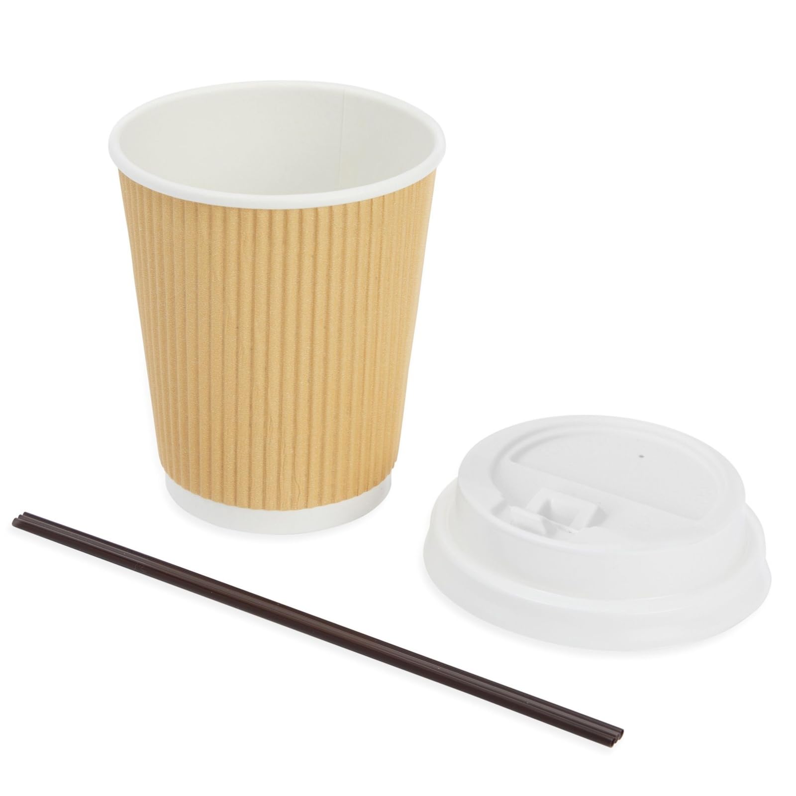 Juvale 100 Pack 8 oz Insulated Disposable Coffee Cups with Lids - Kraft Paper Cup with Stirring Straws for Hot Drinks, Beverages