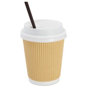 Juvale 100 Pack 8 oz Insulated Disposable Coffee Cups with Lids - Kraft Paper Cup with Stirring Straws for Hot Drinks, Beverages