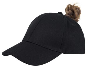 high ponytail baseball hat - women messy bun hat, sun protection ponycaps retro cap black