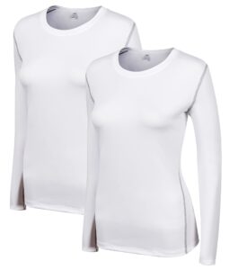 wanayou women's compression shirt dry fit long sleeve running athletic t-shirt workout tops (2 pack white, small)