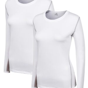 WANAYOU Women's Compression Shirt Dry Fit Long Sleeve Running Athletic T-Shirt Workout Tops (2 Pack White, Small)