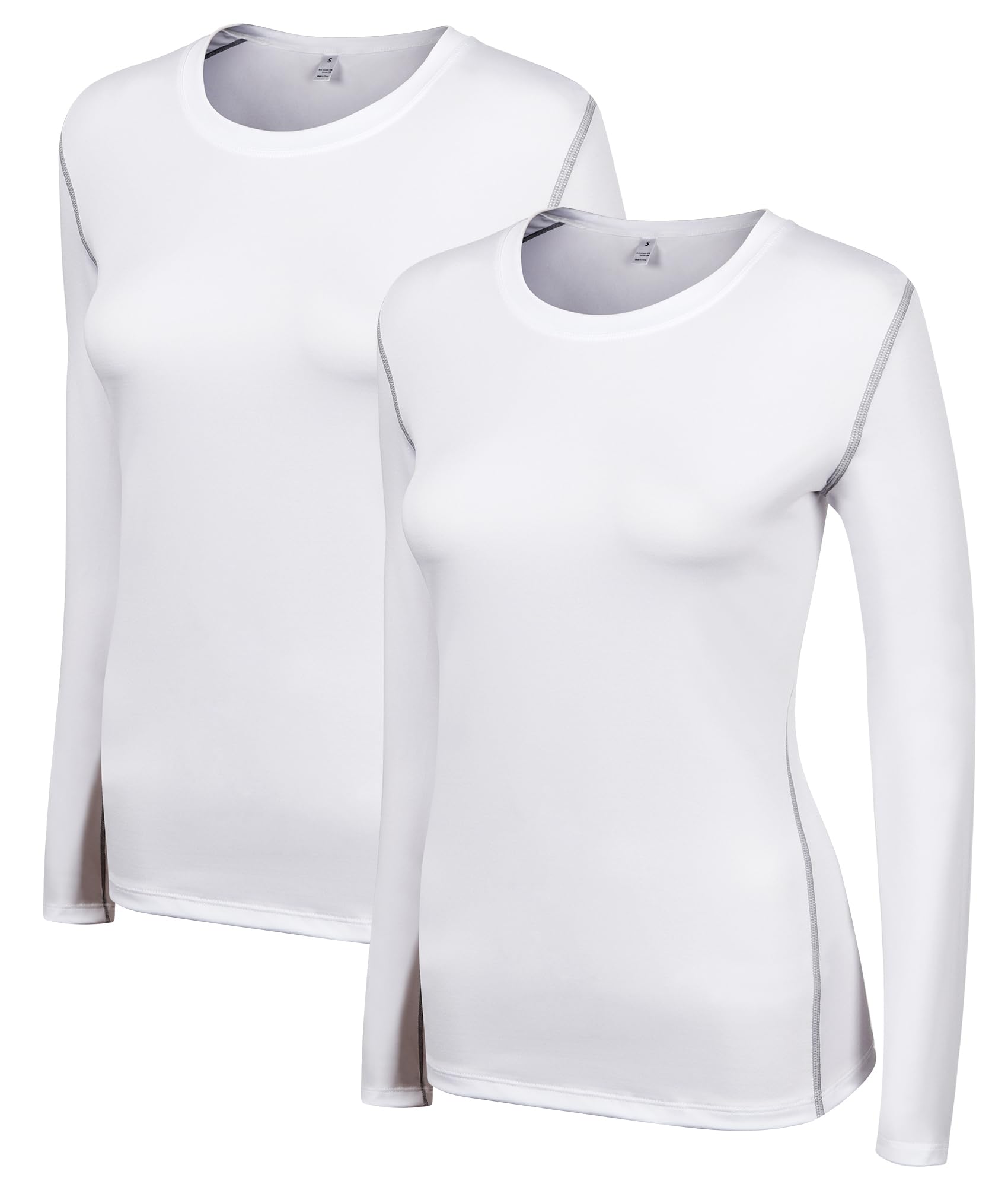 WANAYOU Women's Compression Shirt Dry Fit Long Sleeve Running Athletic T-Shirt Workout Tops (2 Pack White, Small)