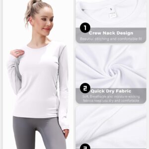 WANAYOU Women's Compression Shirt Dry Fit Long Sleeve Running Athletic T-Shirt Workout Tops (2 Pack White, Small)