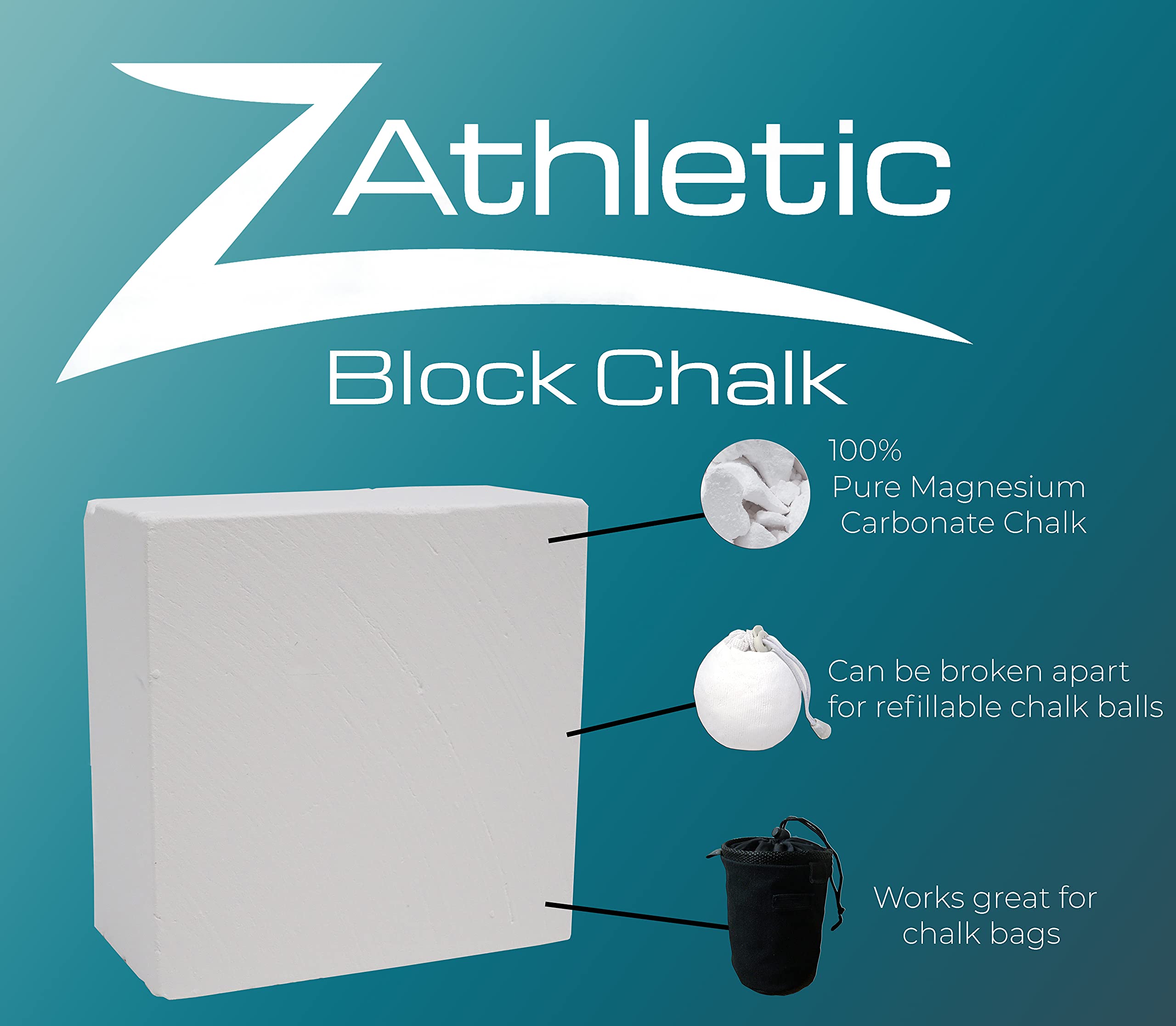 Z ATHLETIC Chalk Block (2oz) for Gymnastics, Weightlifting, Rock Climbing, Bouldering (Single Count)