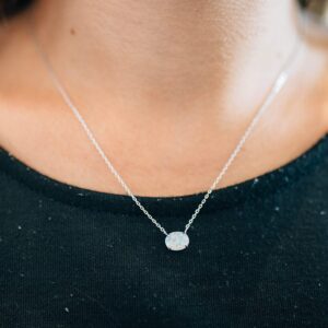 Sterling Silver Opal Necklace, 925 Sterling Silver & 14K White Gold Plating, October Birthstone Necklace, Small Oval Opal Jewelry For Women, Gemstone Necklace, Simple Necklace (White Gold)