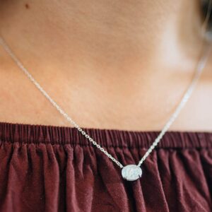 Sterling Silver Opal Necklace, 925 Sterling Silver & 14K White Gold Plating, October Birthstone Necklace, Small Oval Opal Jewelry For Women, Gemstone Necklace, Simple Necklace (White Gold)