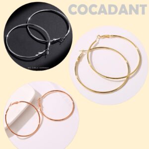 Cocadant Big Gold Hoop Earrings for Women,3 Colors Large Thin 60mm Silver Hoop Earrings Set Stainless Steel 14K Gold Plated with Hypoallergenic Sterling Silver Post