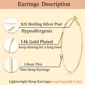 Cocadant Big Gold Hoop Earrings for Women,3 Colors Large Thin 60mm Silver Hoop Earrings Set Stainless Steel 14K Gold Plated with Hypoallergenic Sterling Silver Post