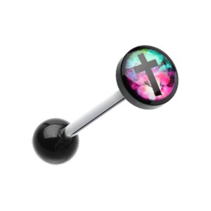 galaxy cross logo acrylic wildklass barbell tongue ring