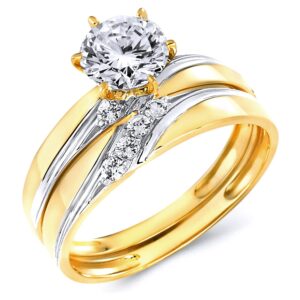 ladies 14k yellow gold engagement ring and wedding band bridal set - size 6