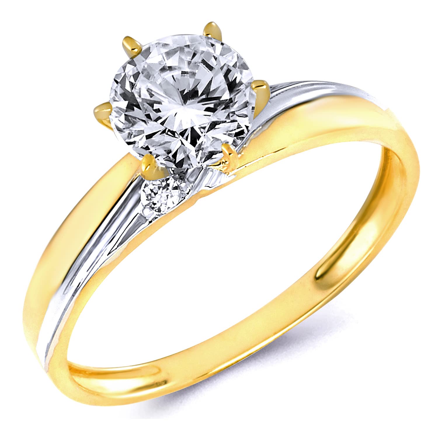 Ladies 14k Yellow Gold Engagement Ring and Wedding Band Bridal Set - Size 6