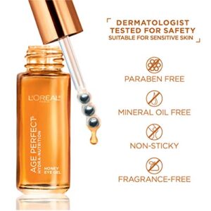 L'Oreal Paris Skincare Age Perfect Hydra Nutrition Eye Gel with Manuka Honey and Nurturing Oils, Eye Treatment Gel for Dry Skin, de-puffing rollerballs to Reduce Puffy Eyes, Paraben Free, 0.5 fl. oz.