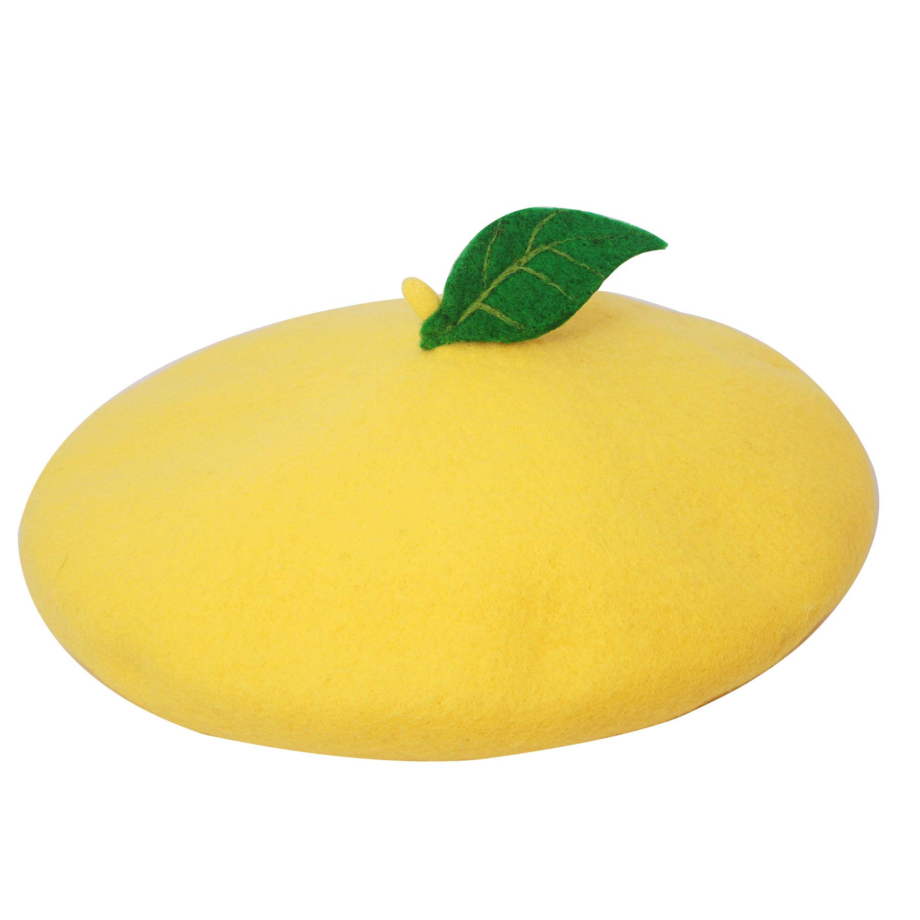 Green Leave Fruit Cosplay Beret Vintage Painter Hat Lolita Kawaii Wool Cap Xmas Gift (Lemon Yellow)