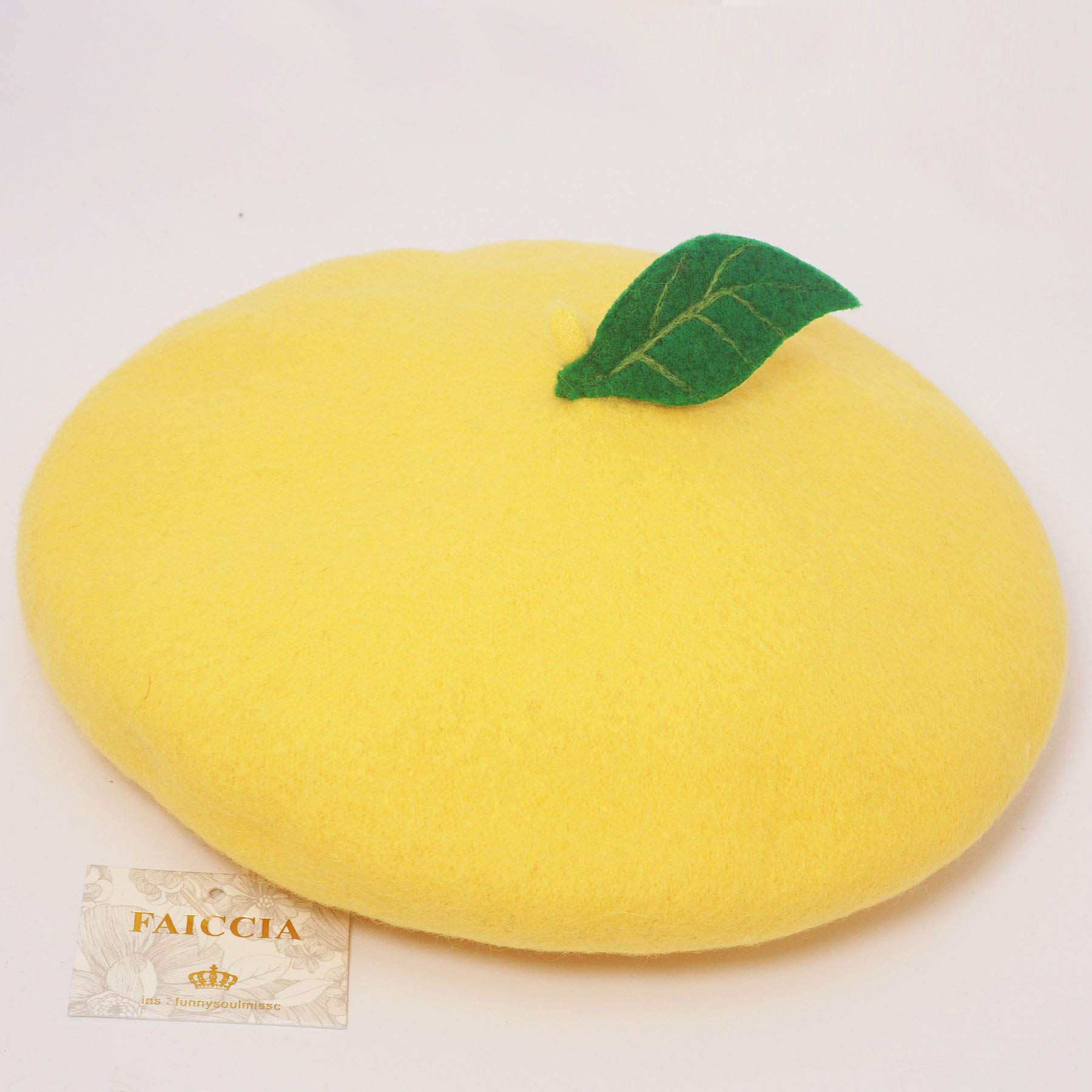 Green Leave Fruit Cosplay Beret Vintage Painter Hat Lolita Kawaii Wool Cap Xmas Gift (Lemon Yellow)