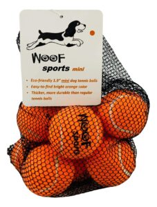 woof sports small tennis balls for dogs (1.9") - 12 orange durable and easy to find mini tennis balls for small dogs and puppies. includes carrying bag.