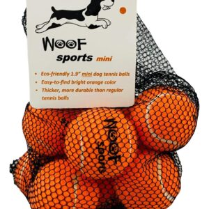 Woof Sports small TENNIS BALLS for Dogs (1.9") - 12 Orange Durable and Easy to Find Mini Tennis Balls for Small Dogs and Puppies. includes Carrying Bag.