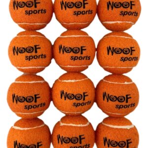 Woof Sports small TENNIS BALLS for Dogs (1.9") - 12 Orange Durable and Easy to Find Mini Tennis Balls for Small Dogs and Puppies. includes Carrying Bag.