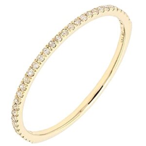 JewelMore 14k Gold Dainty Half Band Natural Diamond Wedding Anniversary Ring (1/10 cttw, G-H Color) (White Gold, 6)