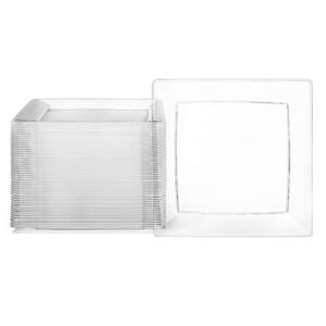 oasis creations clear square plates set 9" - 50 count - premium hard clear plastic - disposable and reusable - dinner plates - salad plates - party plate set - weddings, parties, events & more!