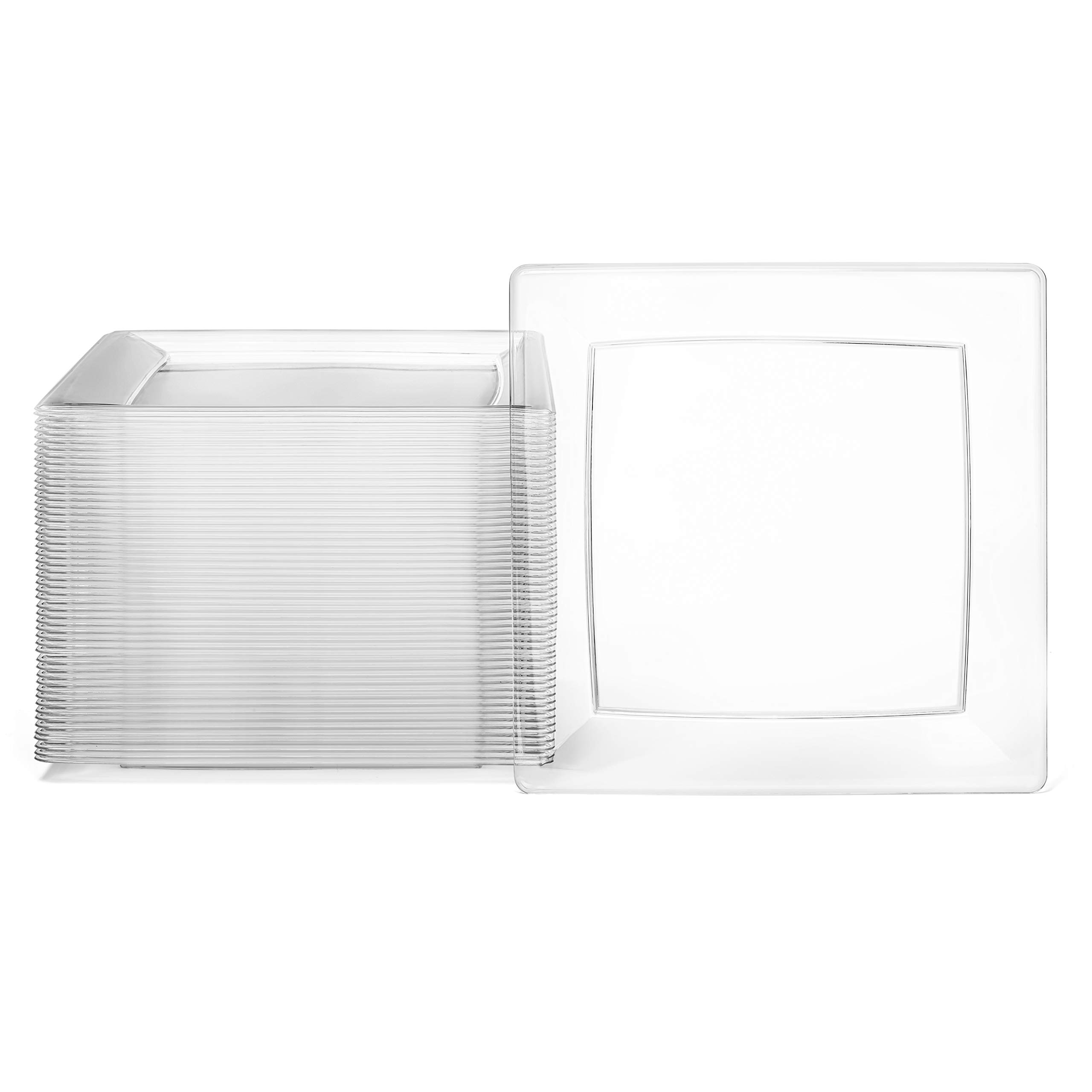 Oasis Creations Clear Square Plates Set 9" - 50 Count - Premium Hard Clear Plastic - Disposable and Reusable - Dinner Plates - Salad Plates - Party Plate Set - Weddings, Parties, Events & More!