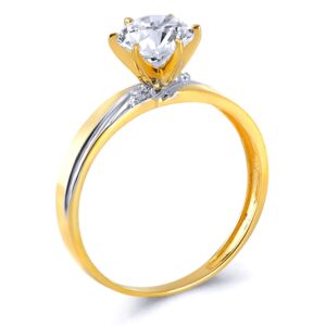 Ladies 14k Yellow Gold Engagement Ring and Wedding Band Bridal Set - Size 8.5