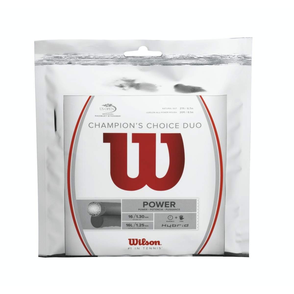 Wilson Champions Choice Duo Hybrid (Natural Gut/ALU Power Rough) Combo Tennis String Sets 2-Pack (2 Sets Per Order) - Best for Power, Comfort and Control