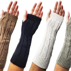 Arm Warmers, 6 Pairs for Women, Cable Knit Warm Winter Sleeve Fingerless Gloves, Premium (Assorted A)